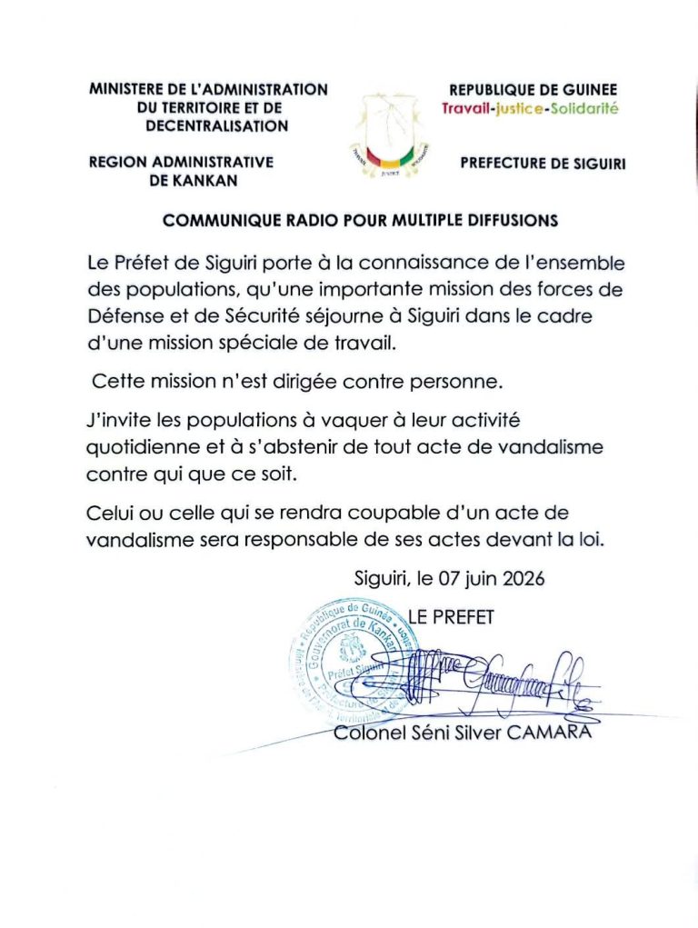 Mission spéciale des forces de sécurité à Siguiri : le préfet invite ...